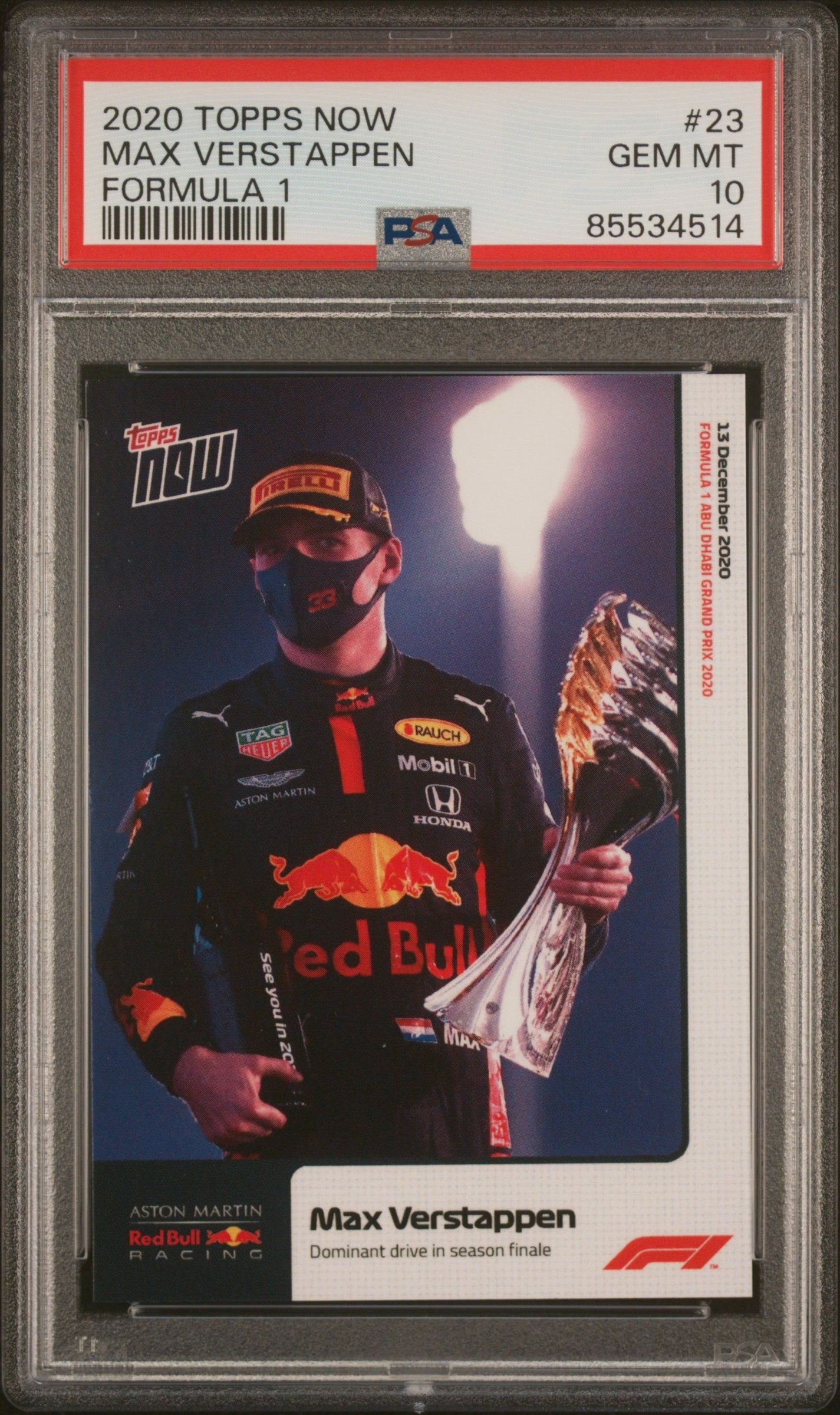 Graded 2020 Topps Now Max Verstappen #23 Formula 1 F1 Racing Card PSA ...
