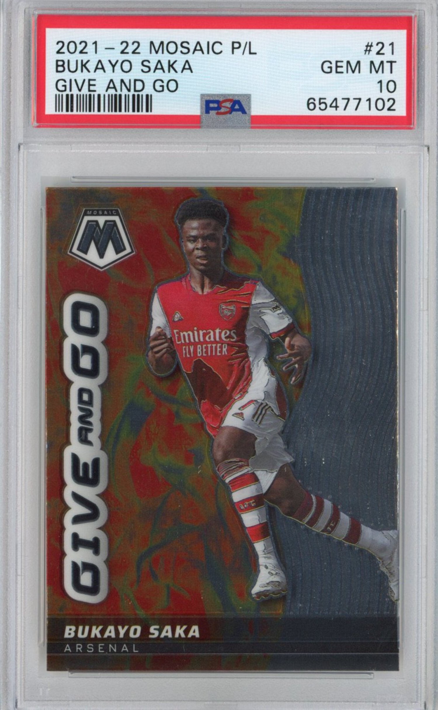 Graded 2021-22 Panini Mosaic Premier League Bukayo Saka #21 Give And Go Rookie RC Soccer Card ...