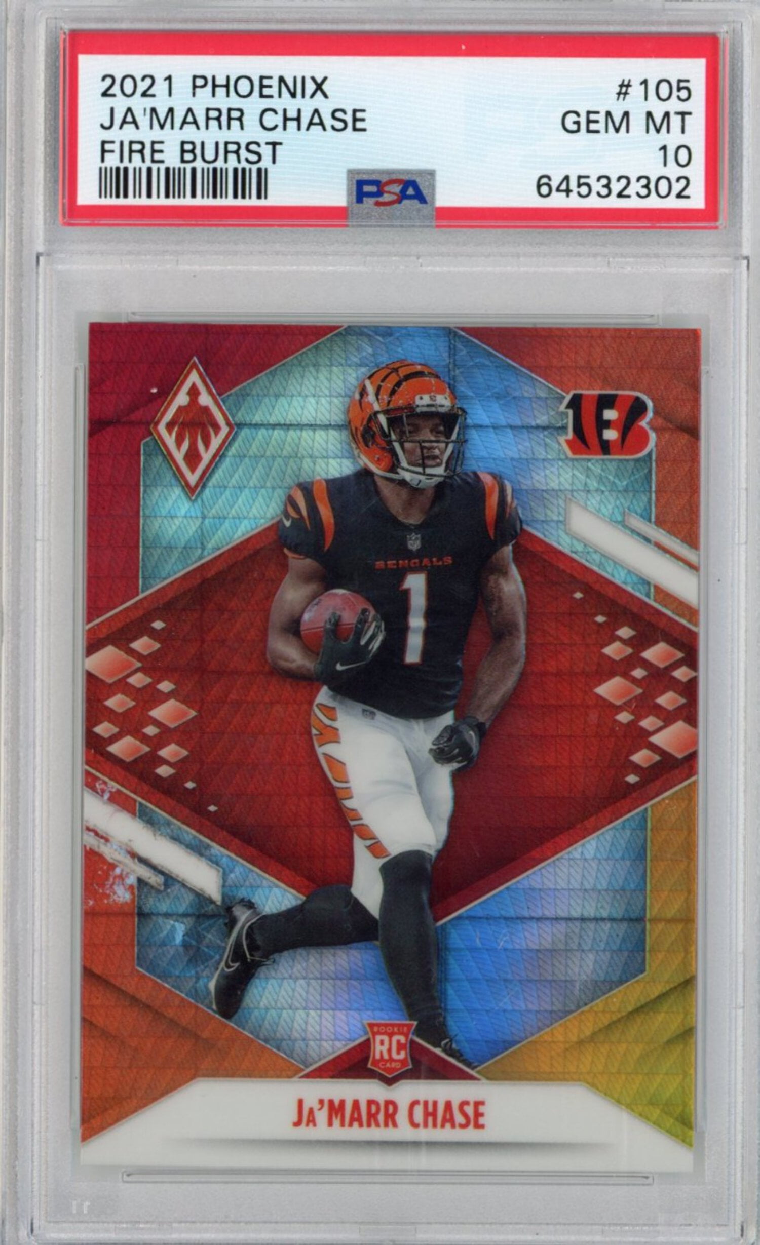Graded 2021 Panini Phoenix Ja'Marr Chase #105 Fire Burst Rookie RC ...