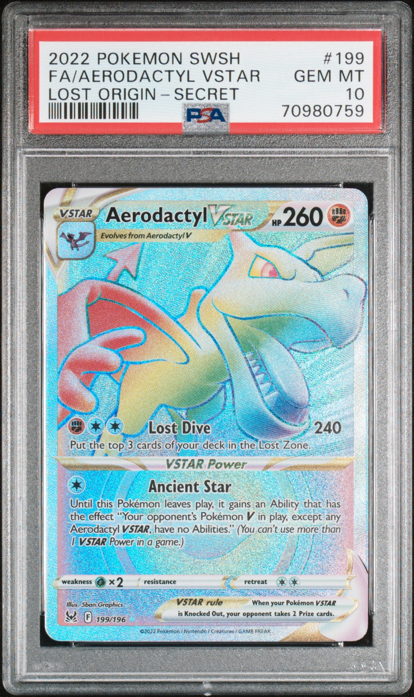 Graded 2022 PKM Sword & Shield Lost Origin #199 Fa/Aerodactyl Vstar ...