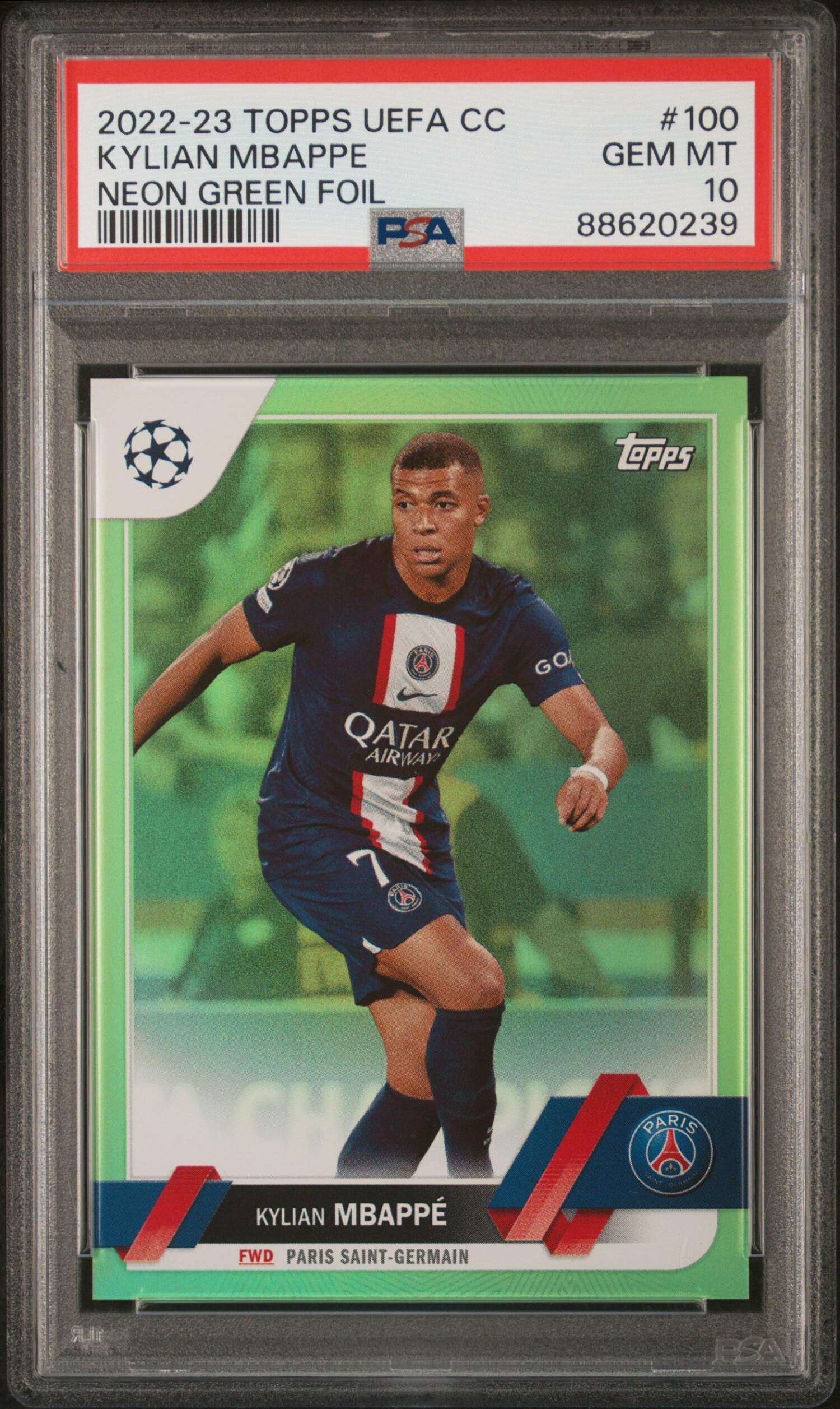 Graded 2022 Topps Chrome UCC Kylian Mbappe #100 Neon Green Foil #/199 ...