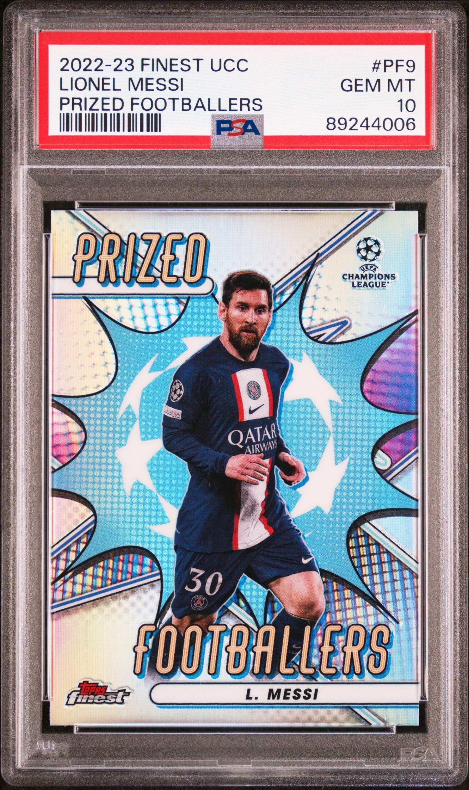 Graded 2022 Topps Finest UCC Lionel Messi #PF9 Prized Footballers ...