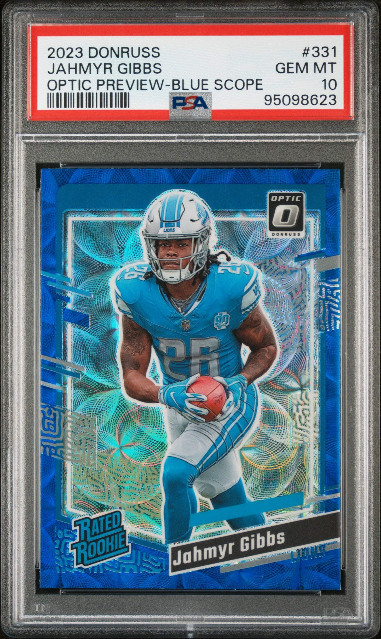 Graded 2023 Panini Donruss Jahmyr Gibbs #331 Optic Preview Blue Scope ...