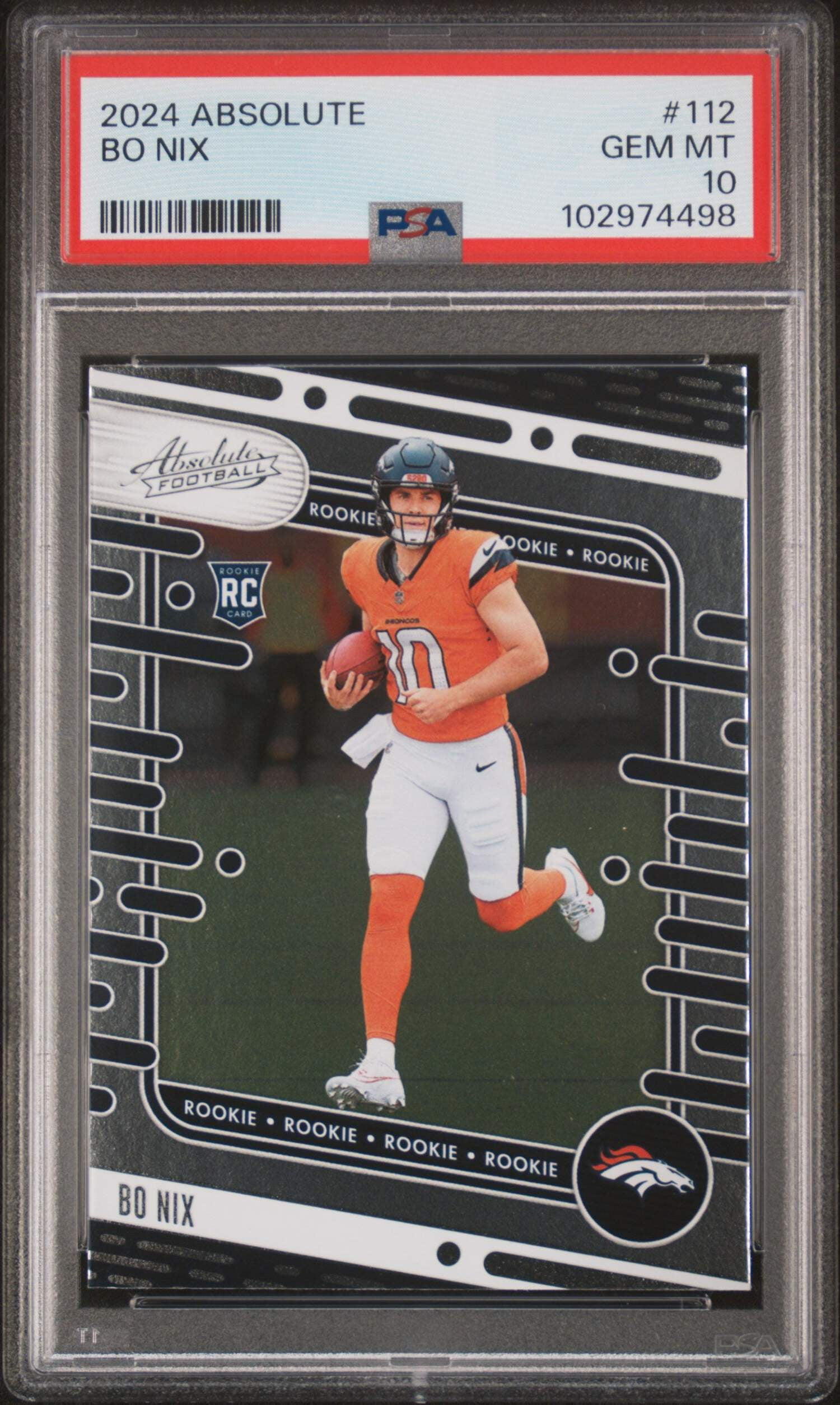 Graded 2024 Panini Absolute Bo Nix #112 Rookie RC Football Card PSA 10 ...
