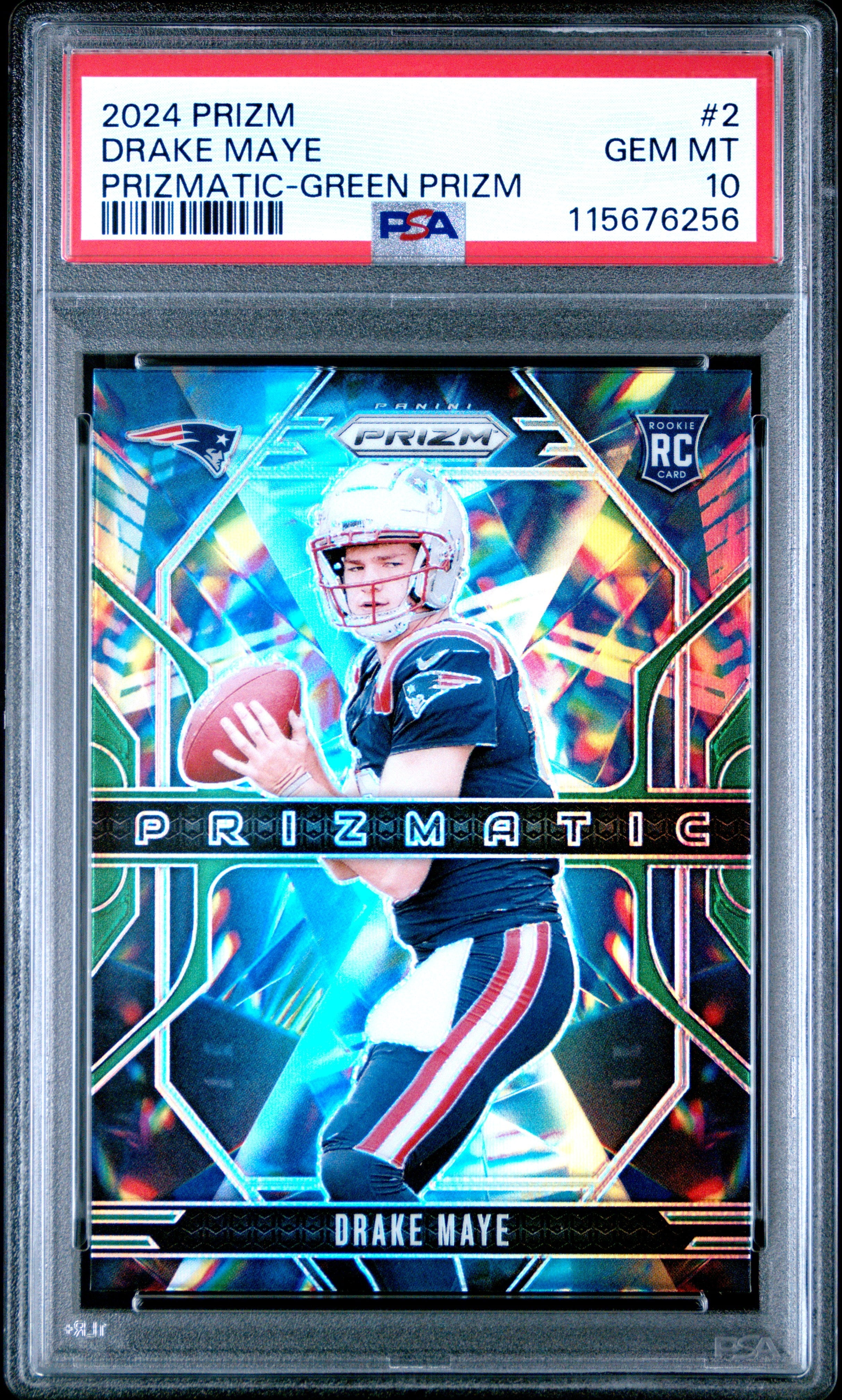 Graded 2024 Panini Prizm Drake Maye #2 Prizmatic Green Prizm Rookie RC ...
