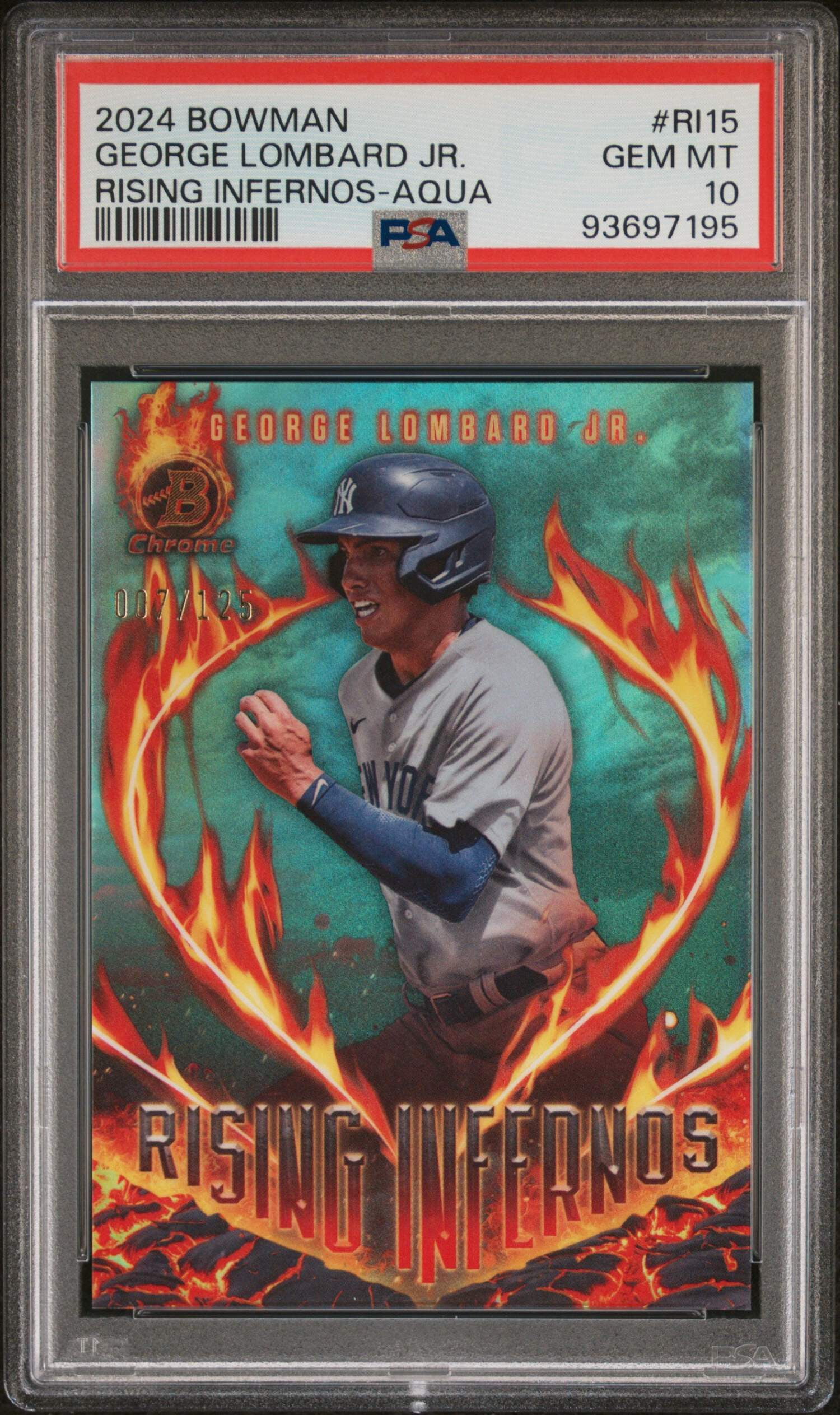 Graded 2024 Topps Bowman George Lombard Jr #RI15 Rising Infernos Aqua #/125 Rookie RC Baseball ...