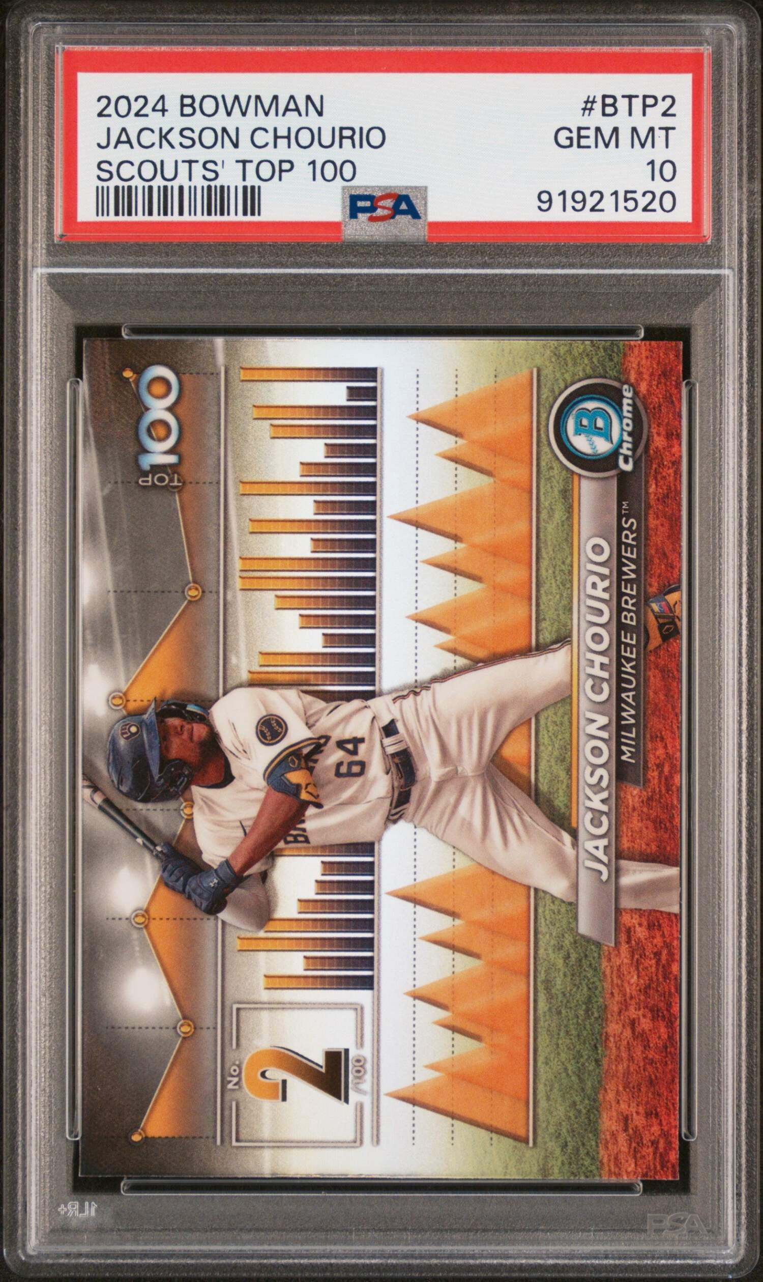Graded 2024 Topps Bowman Jackson Chourio #BTP2 Scouts Top 100 Rookie RC ...