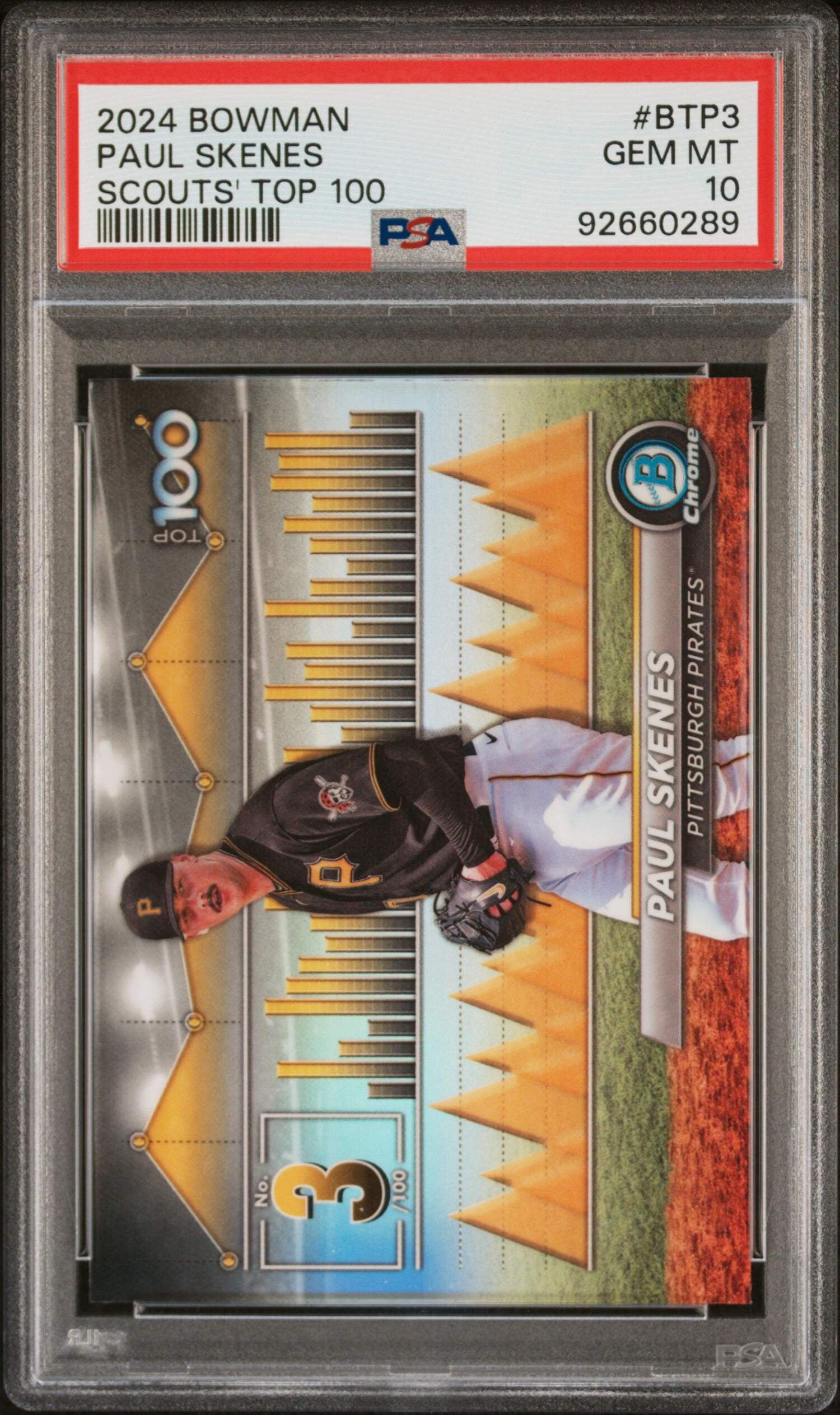Graded 2024 Topps Bowman Paul Skenes #BTP3 Scouts Top 100 Rookie RC ...