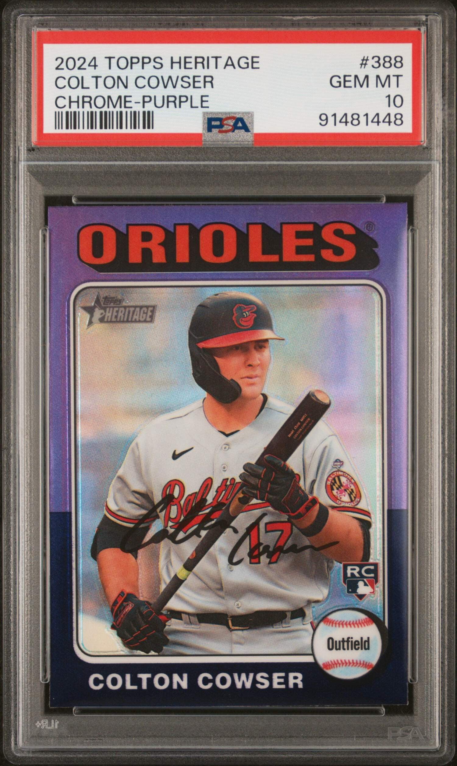 Graded 2024 Topps Heritage Colton Cowser #388 Chrome Purple Rookie RC ...