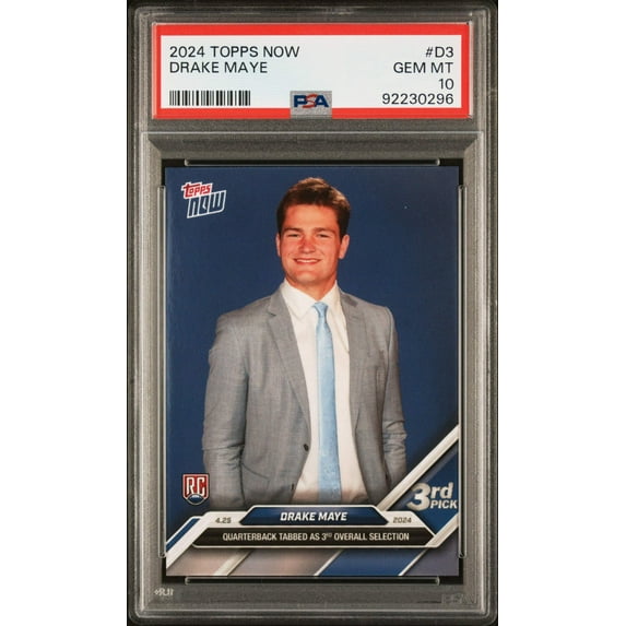 Graded 2024 Topps Now Drake Maye #D3 Rookie RC Football Card PSA 10 Gem ...