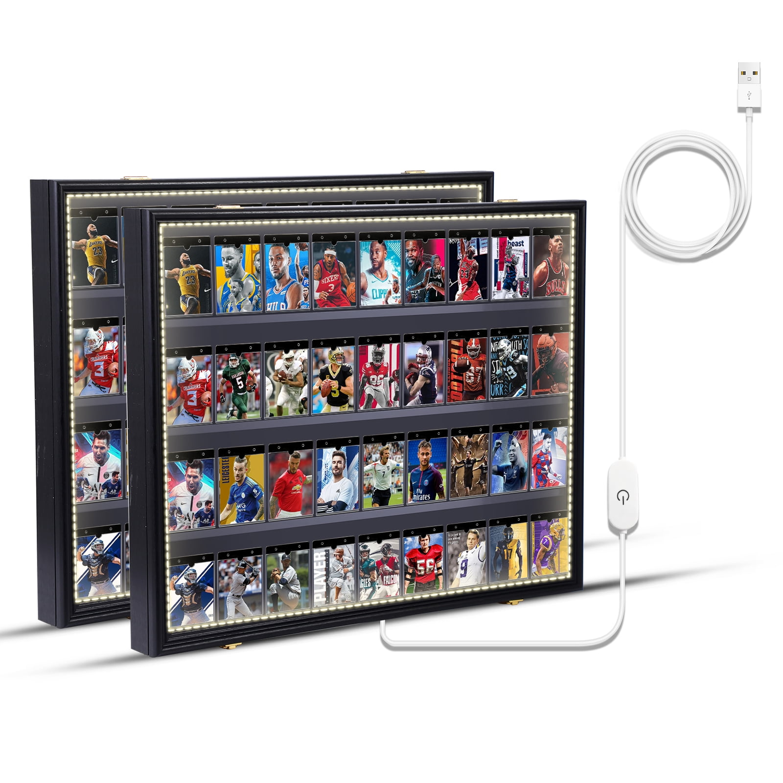Graded Sports Card Display Case with LED Lights, Lockable Acrylic Case ...