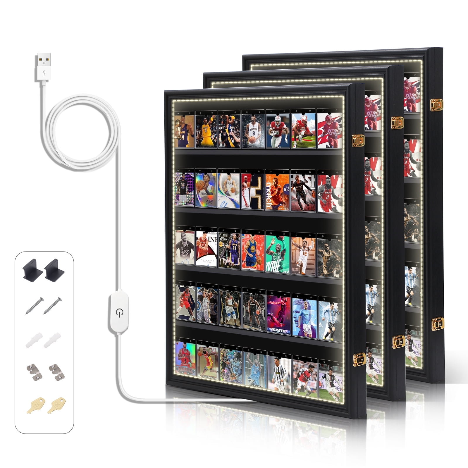 Graded Sports Card Display Case with LED Lights, Lockable Acrylic Case ...