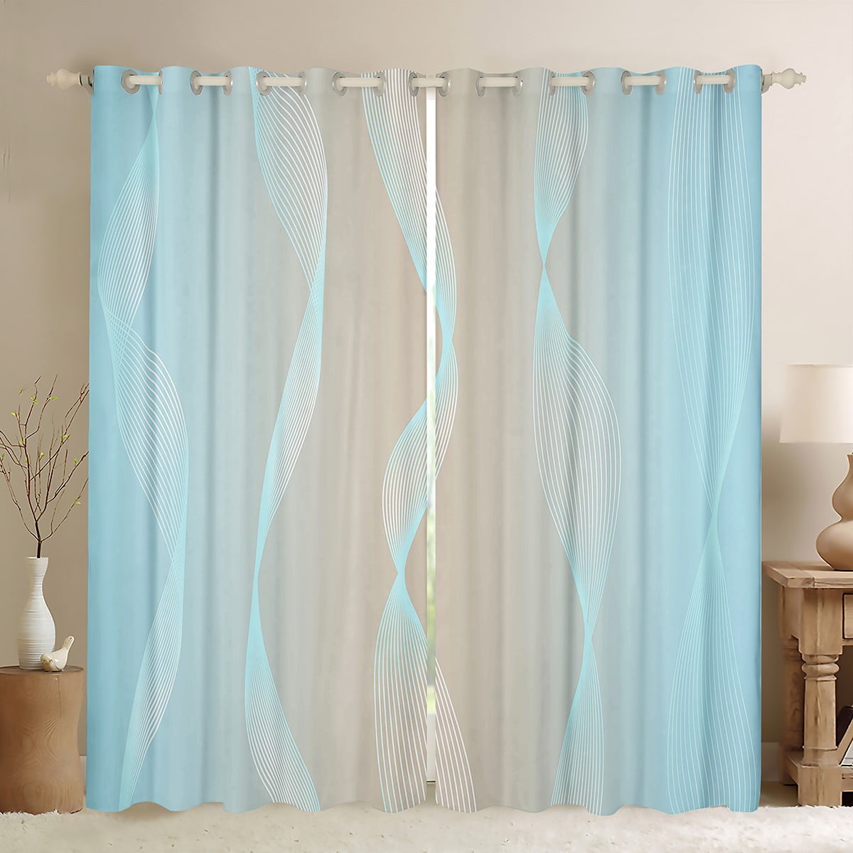 Gradient Aqua and Beige Blackout Curtains Ombre Curtains & Drapes ...