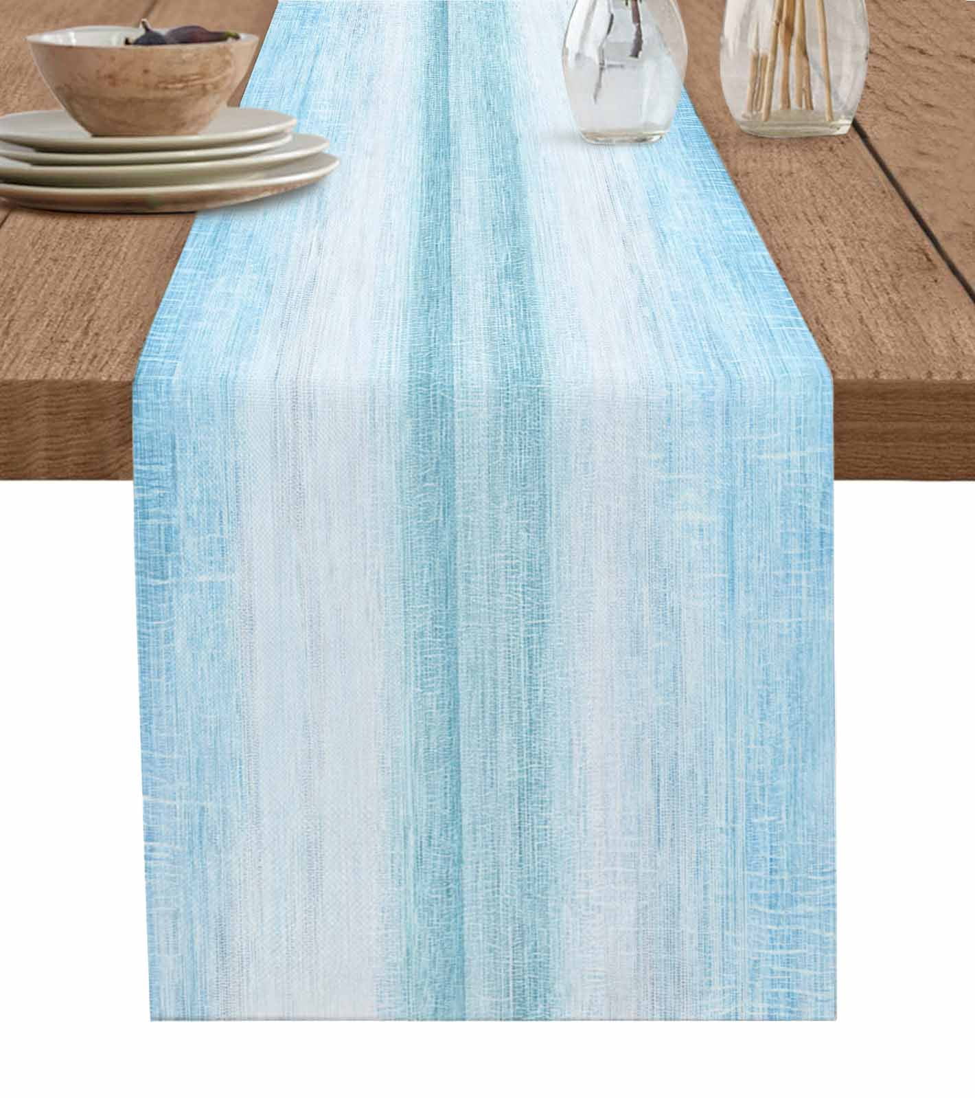 Gradient Aqua Blue Burlap Cotton Table Runner 13x48 Inches Long, Modern ...
