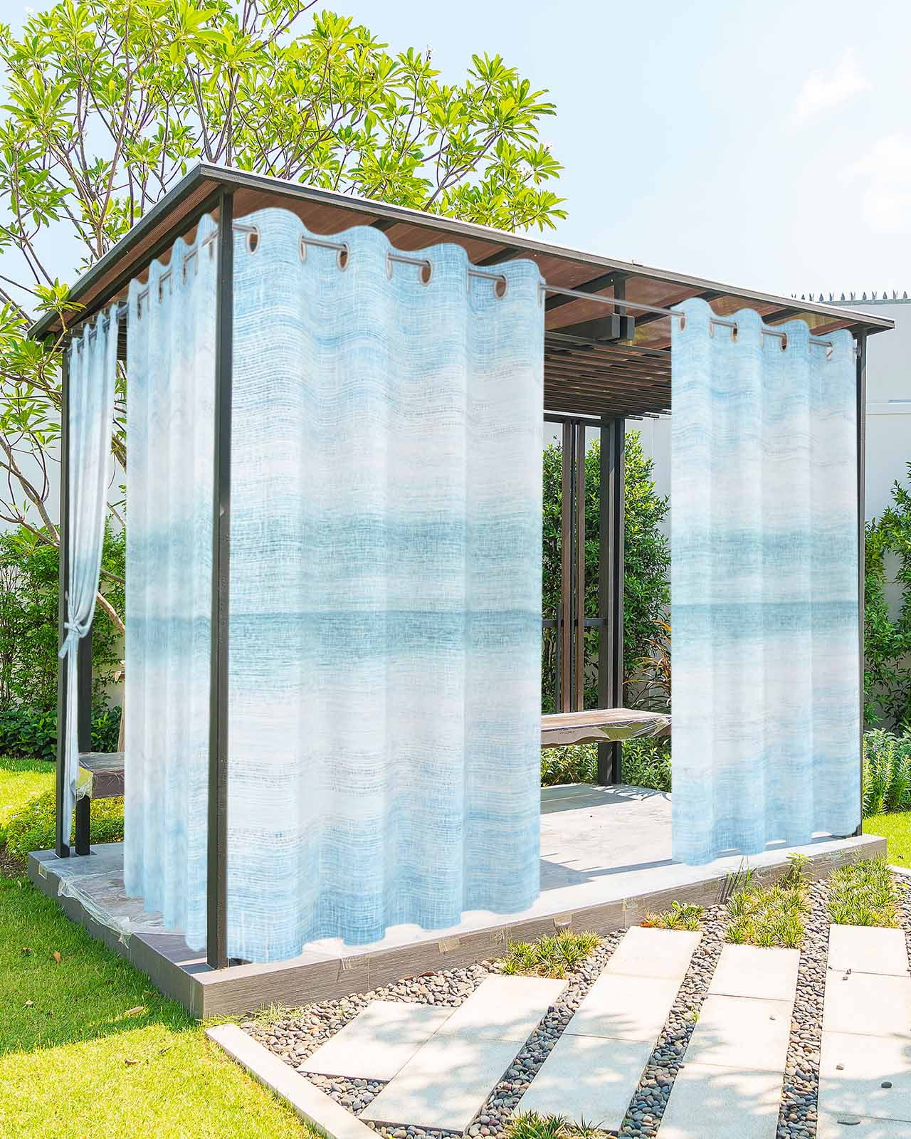 Gradient Aqua Blue Outdoor Curtains for Patio Waterproof,Modern Rustic ...
