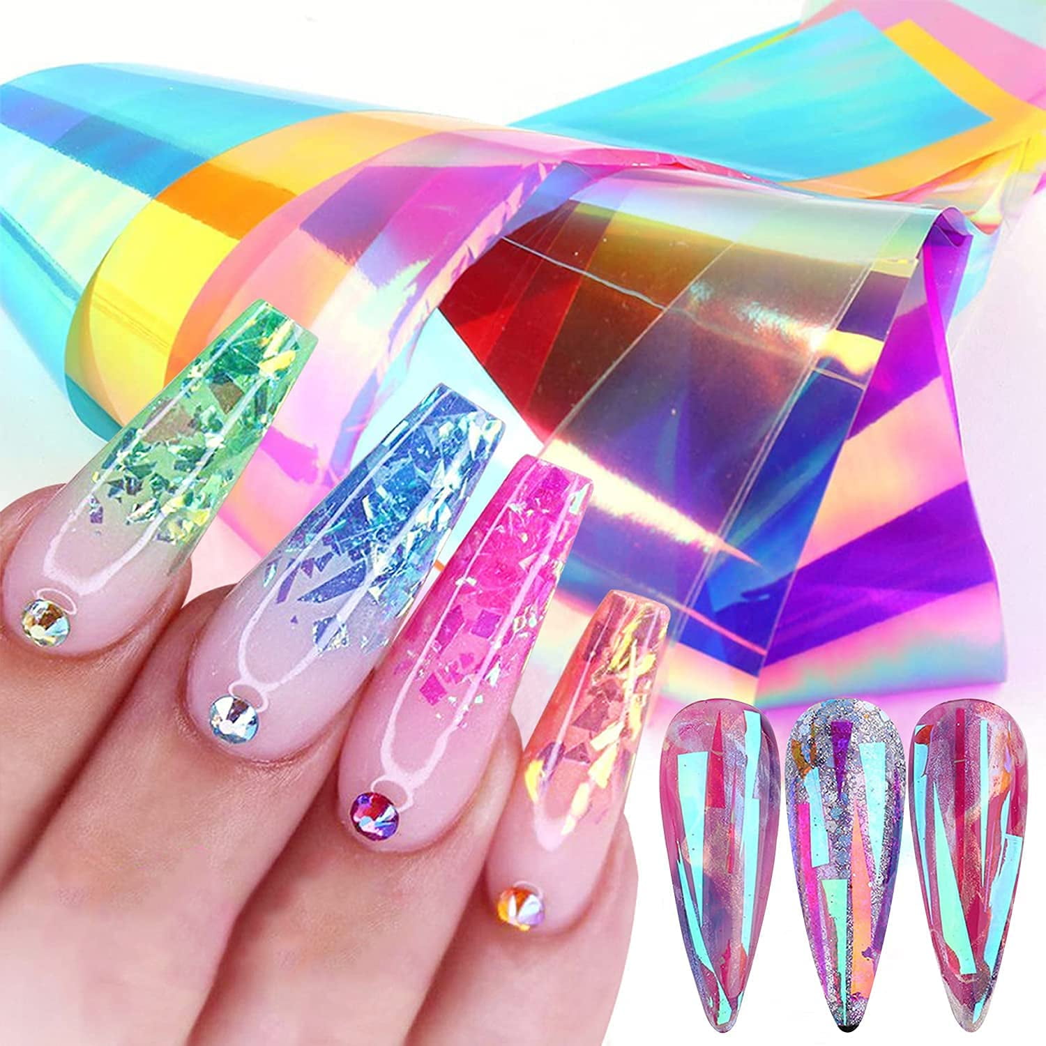 Gradient Aurora Glass Paper MMF7 Nail Art Sticker, Film Broken Glass ...
