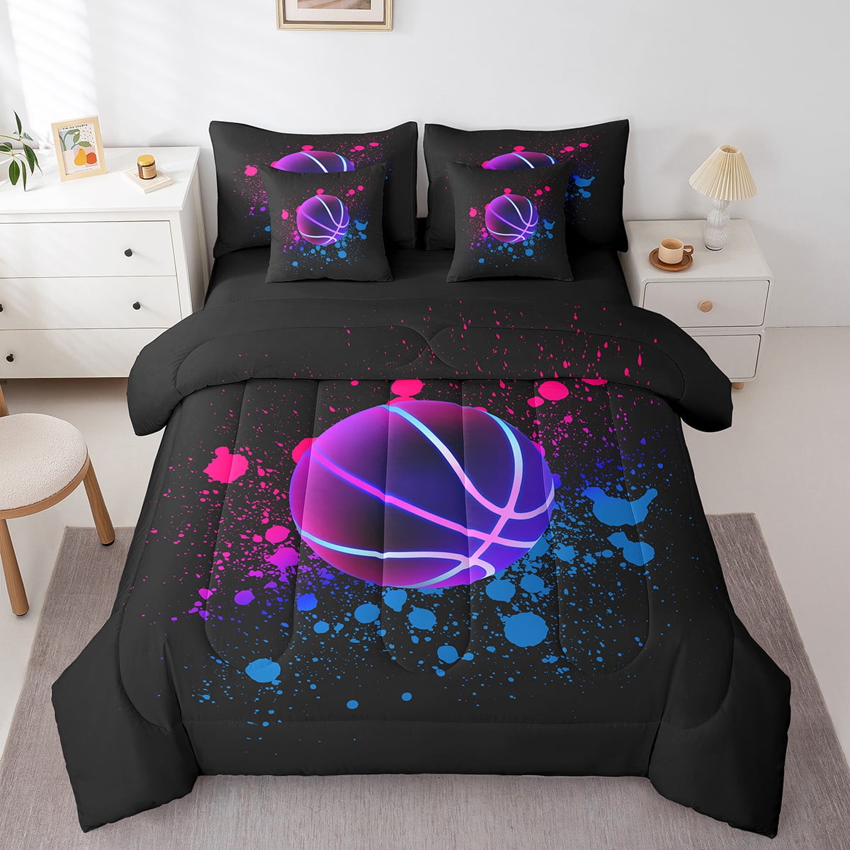 Gradient Basketball Bed in a Bag 7pcs Sport Bedding Set, Pink Blue ...