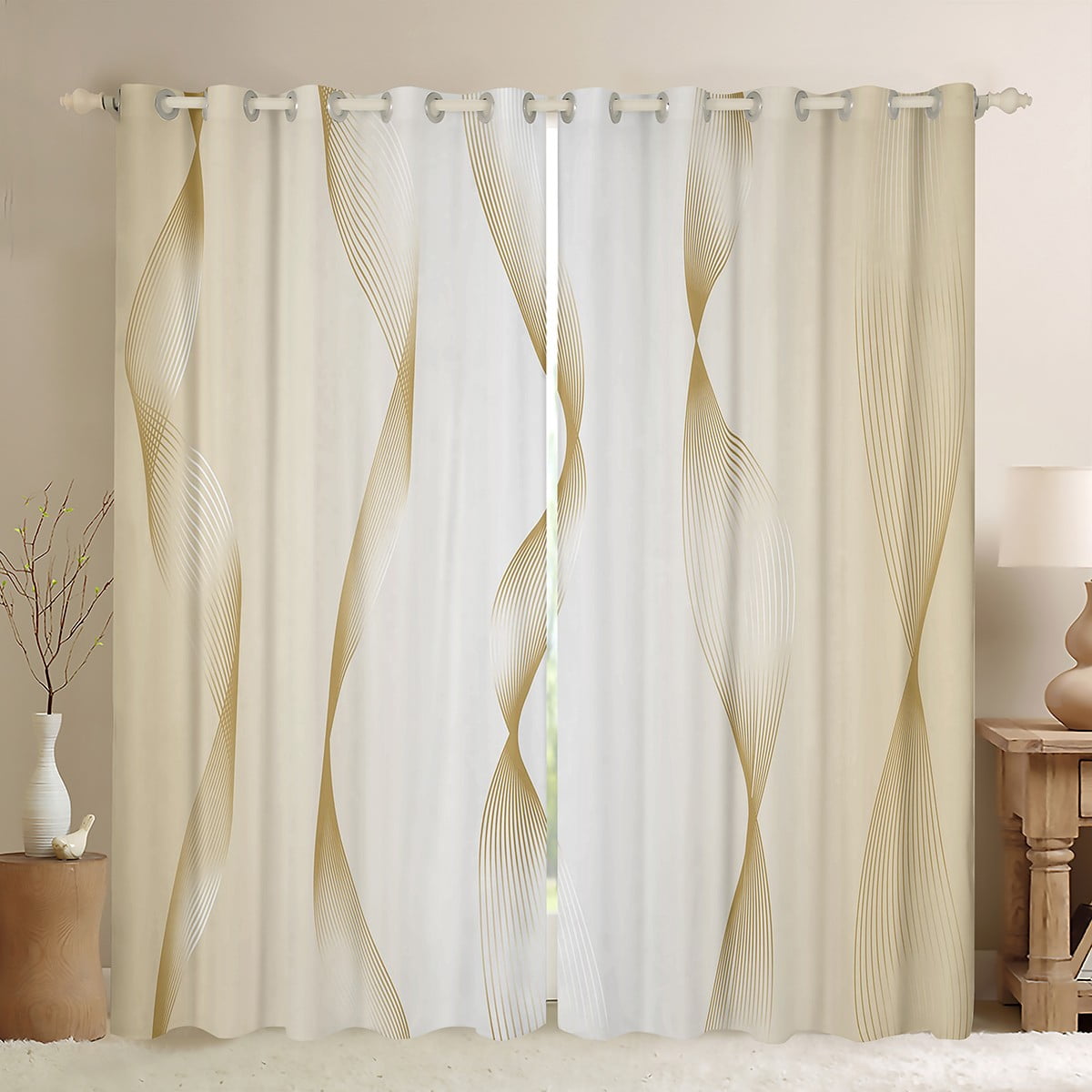 Gradient Beige and Greyish White Blackout Curtains Ombre Curtains ...