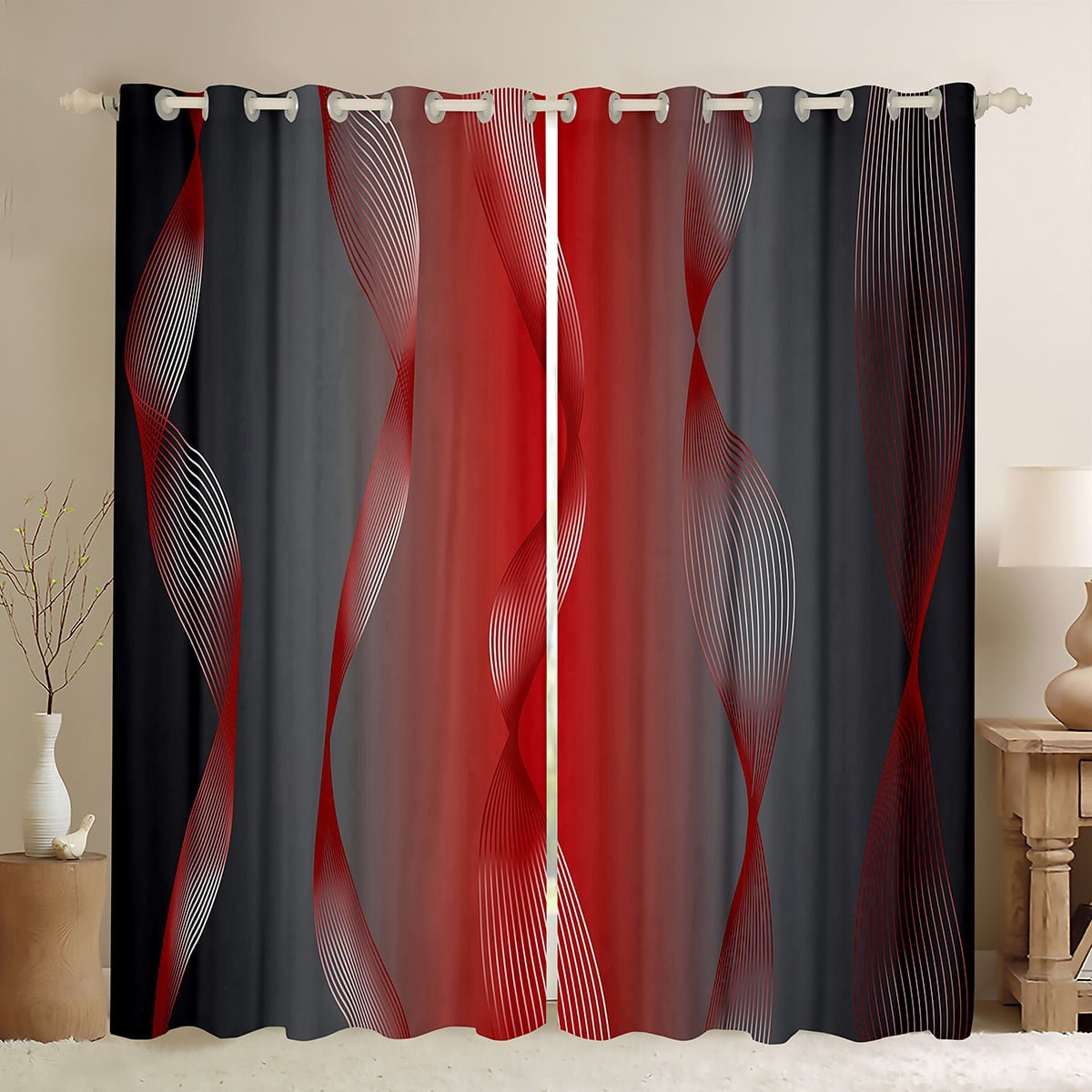 Gradient Black and Red Curtains & Drapes 2 Panels 52"Wx63"L,Silver Foil ...