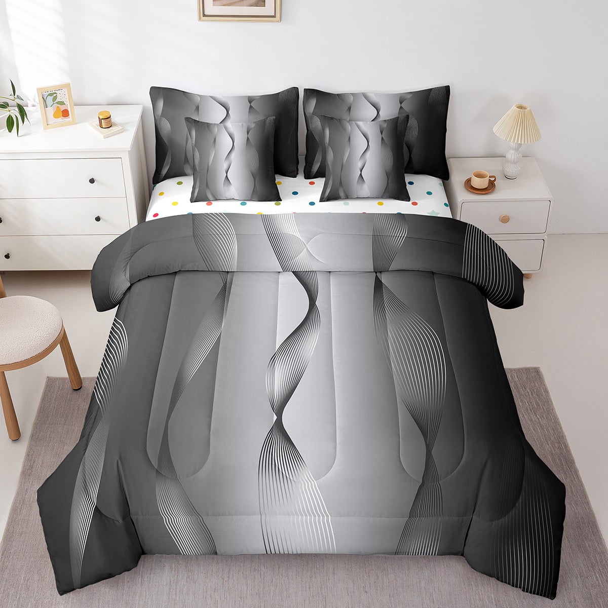 Gradient Black and White Bed in a Bag Queen Comforter Set 7 Piece ...