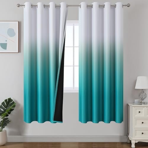 Gradient Blackout Curtains for Living Room 2 Panels Set, Teal and ...