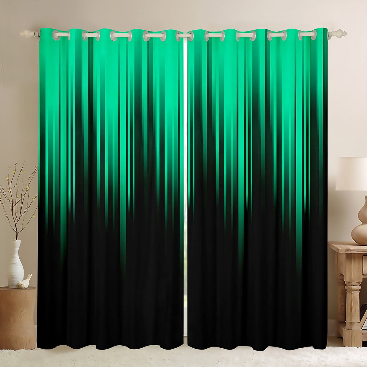 Gradient Blackout Curtains Black Green Abstract Ombre Curtains & Drapes ...