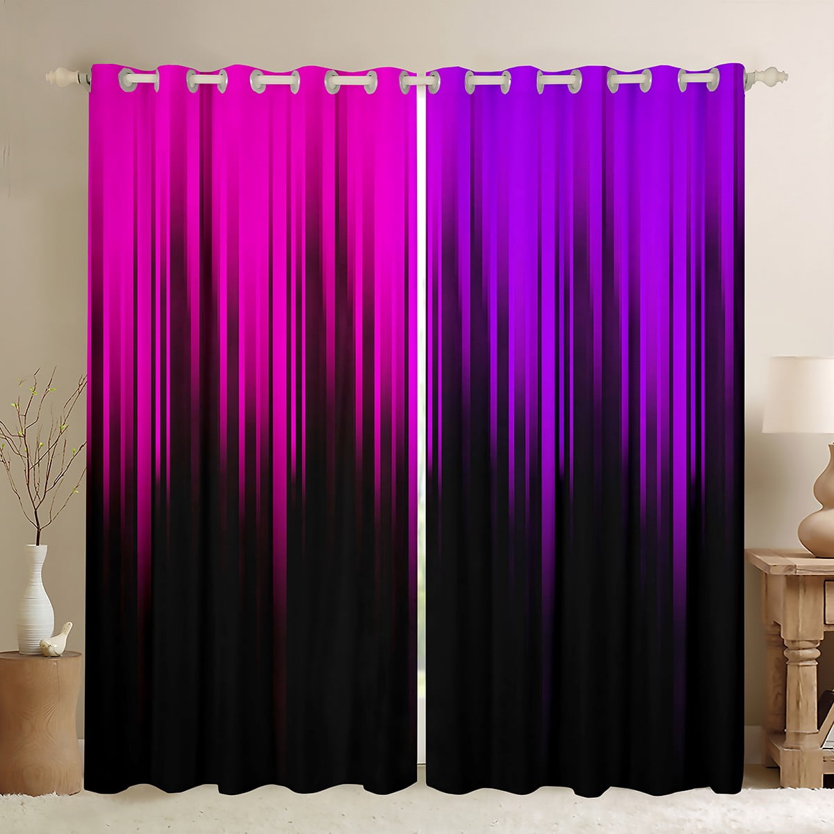 Free Shipping! Gradient Blackout Curtains Purple Black Pink Abstract ...