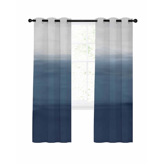 Gradient Blue Blackout Curtains 72 Inch Length Abstract Dark Blue White ...
