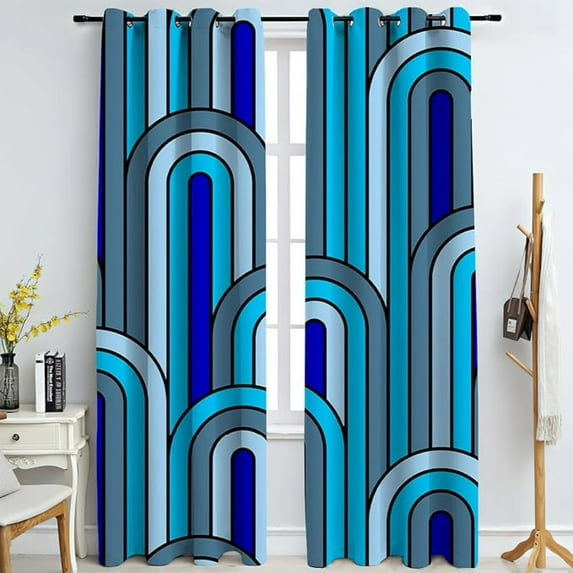 Gradient Blue Bohemian Lines Blackout Curtains, Abstract Twisted ...
