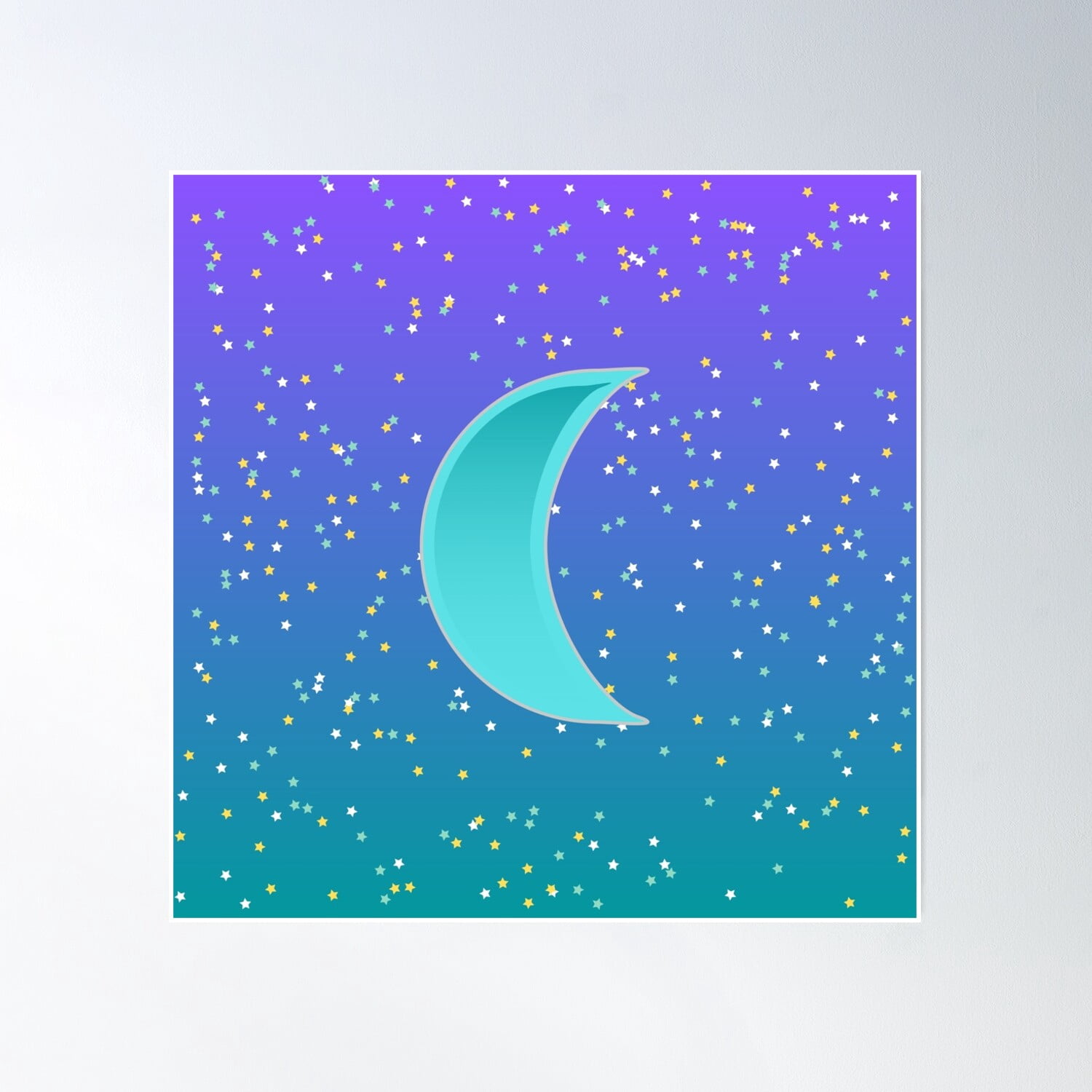 Gradient Blue Crescent Moon And Stars In Gradient Night Sky Poster Wall ...