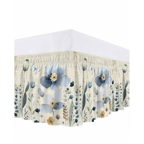 Gradient Blue Flower Bed Skirt California King Size 18 Inch Drop, Spring Blue Floral Butterfly ...