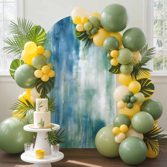 Gradient Blue Green Arch Backdrop Cover, 6.6FT, Abstract Vintage Blue ...