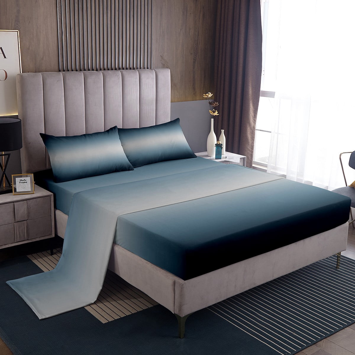 Gradient Blue and Grey Sheet Set Navy Blue Greyish Ombre Bed Sheets Set ...