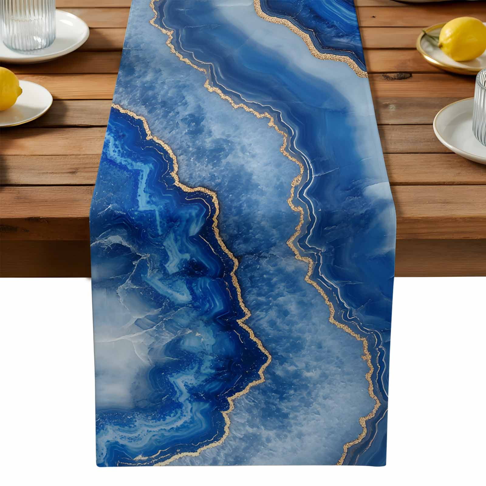 Gradient Blue Marble Texture Table Runners 13x70 Inches Long Linen ...