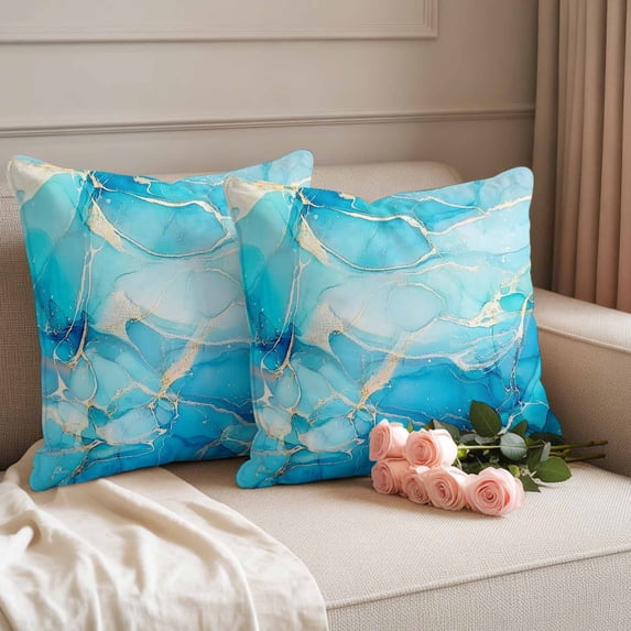 Gradient Blue Marble Texture Waterproof Throw Pillow Covers Set of 2 ...