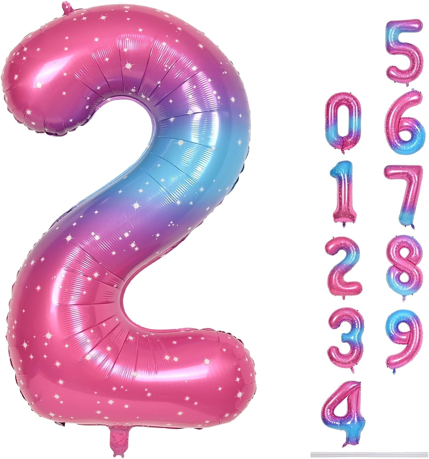 Gradient Blue Pink 2 Balloons, 40 Inch Giant Helium Foil Number 0-9 ...