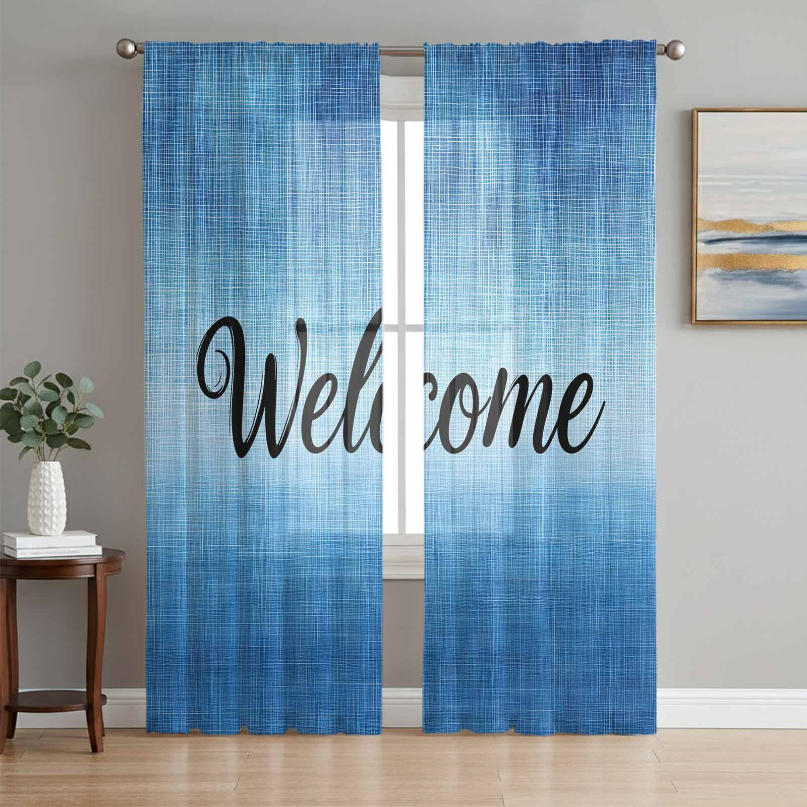 Gradient Blue Sheer Curtains 72 Inch Length 2 Panels Set, Texture ...
