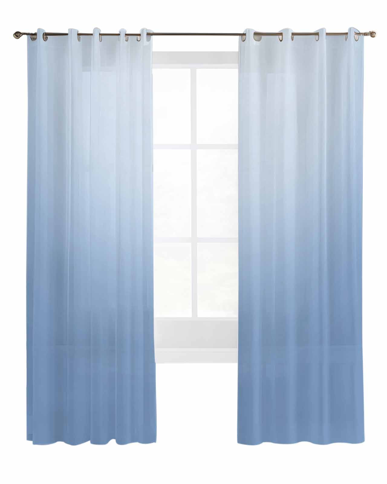 Gradient Blue Sheer Curtains 90 Inch Length 2 Panels Monochrome Modern ...