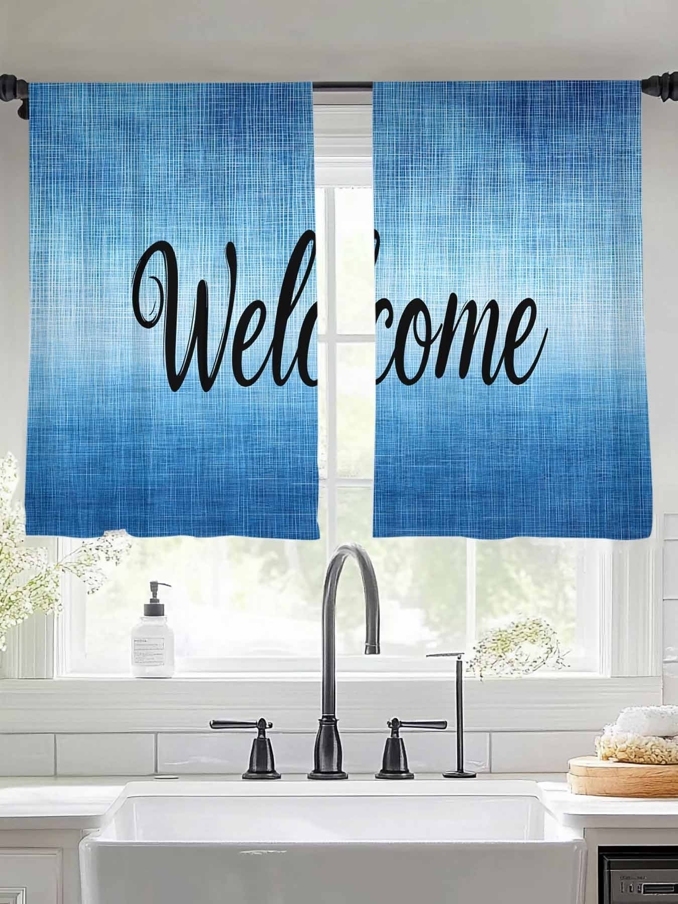 Gradient Blue Sheer Curtains for Living Room Bedroom Texture Summer ...