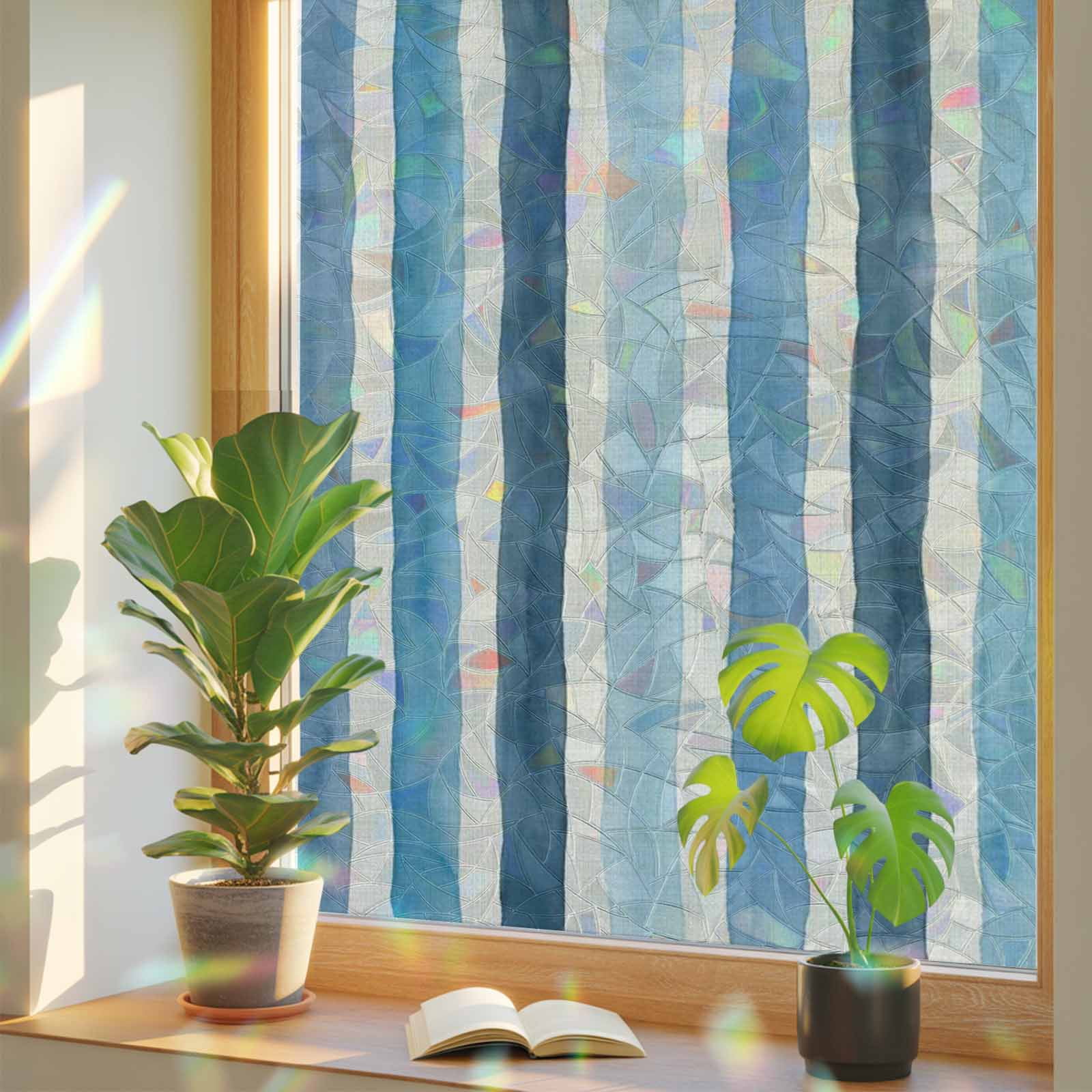Gradient Blue Stripes Farmhouse Window Privacy Film, Rainbow Film ...