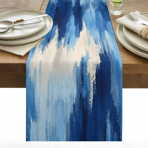 Gradient Blue Table Runner 13x90 inch Abstract Art Impressionist Color ...