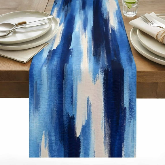 Gradient Blue Table Runner 13x90 inch Abstract Art Impressionist Style ...