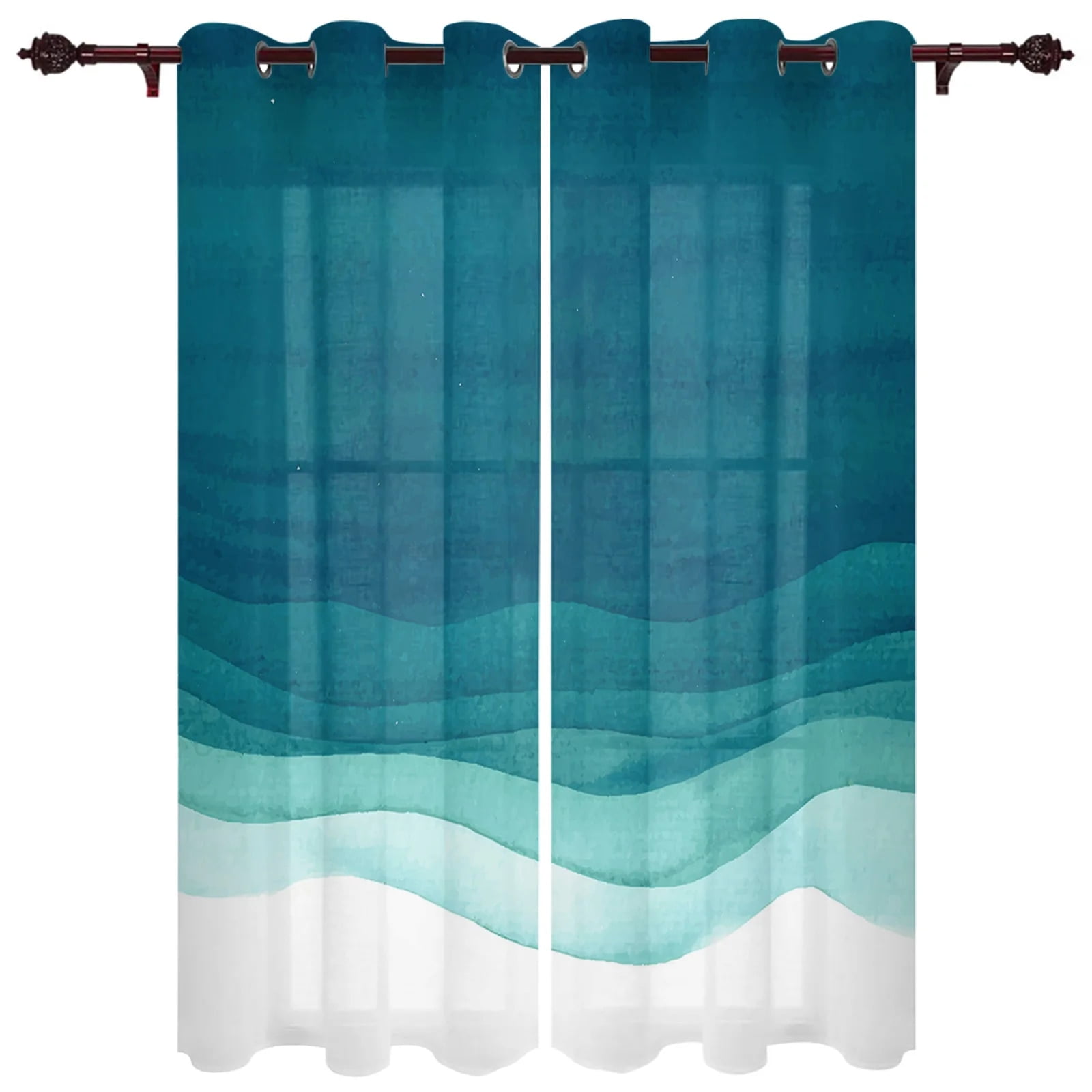 Gradient Blue Watercolor Printed Drapes In Living Room Modern Curtains ...