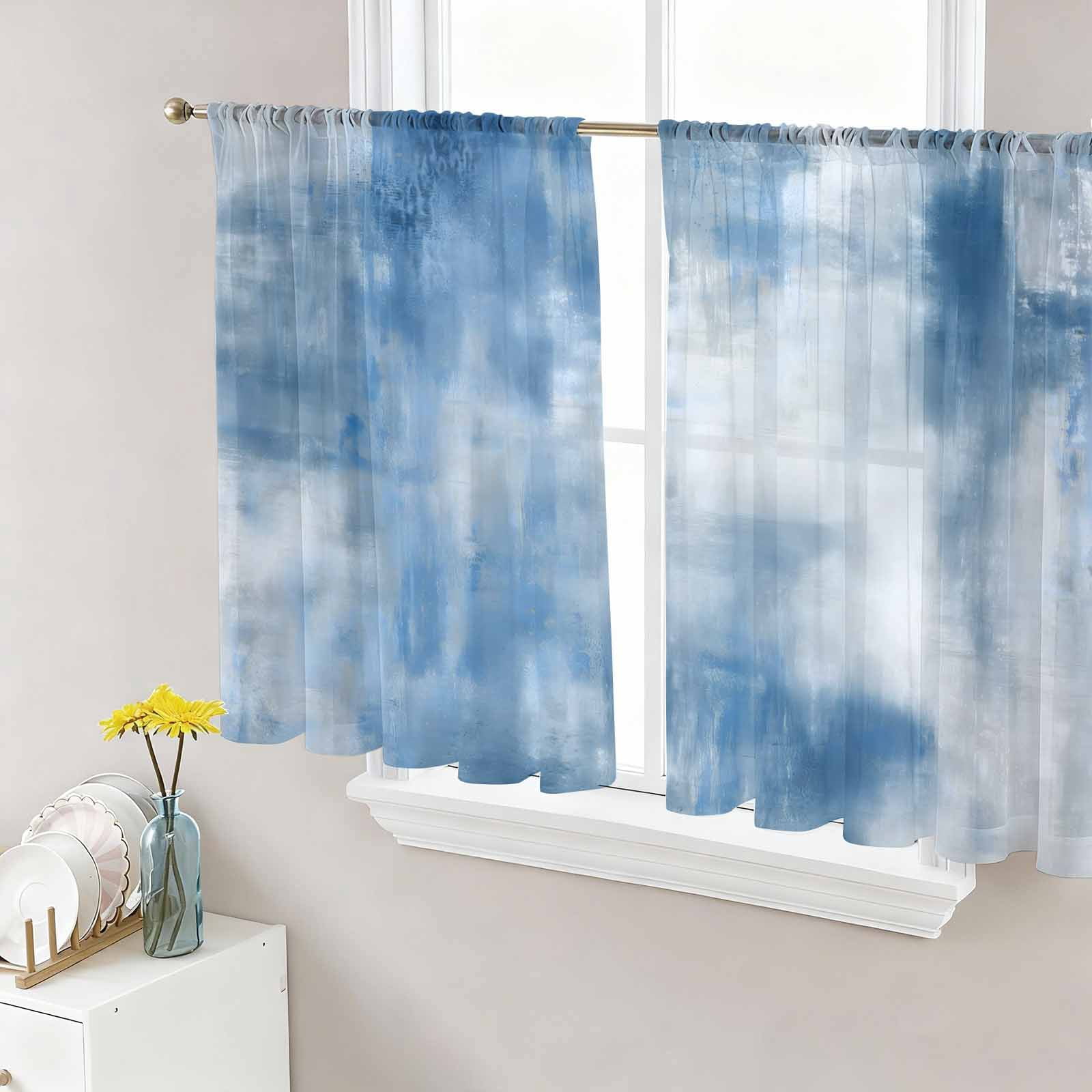 Gradient Blue White Sheer Curtains for Living Room Bedroom, Abstract ...