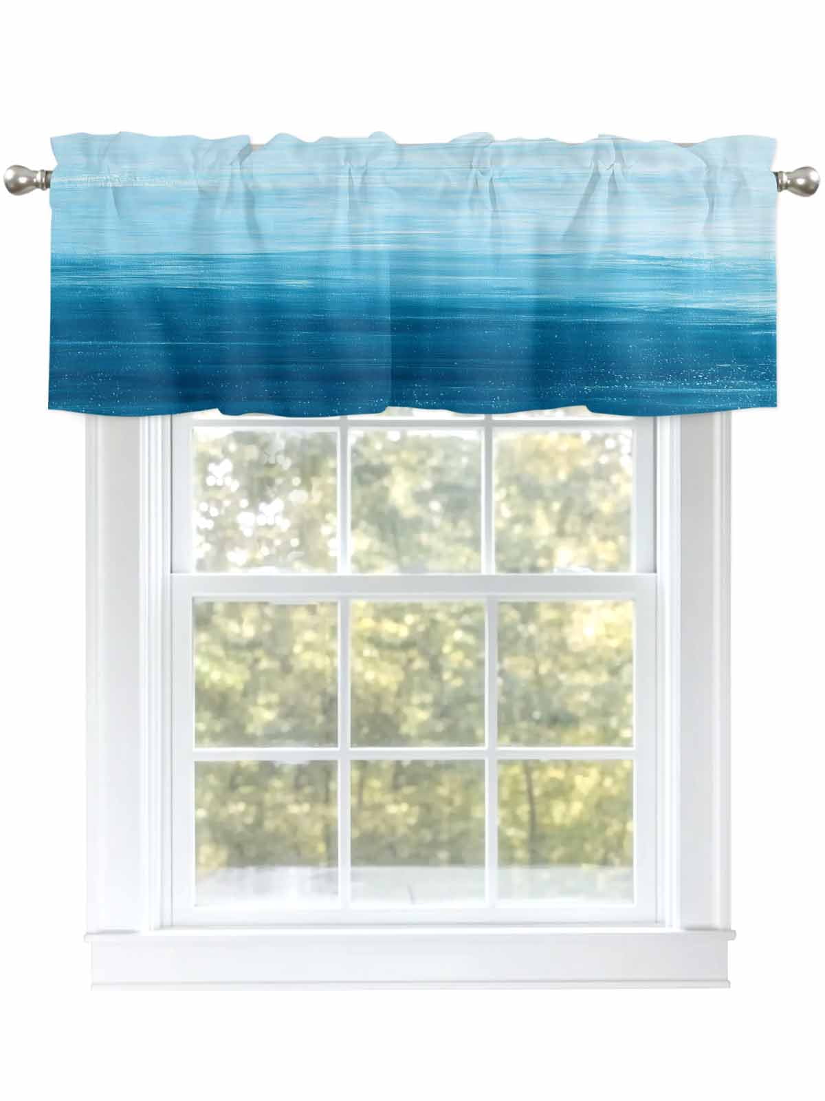 Gradient Blue Window Valances for Kitchen, Abstract Ocean Oil Painting ...