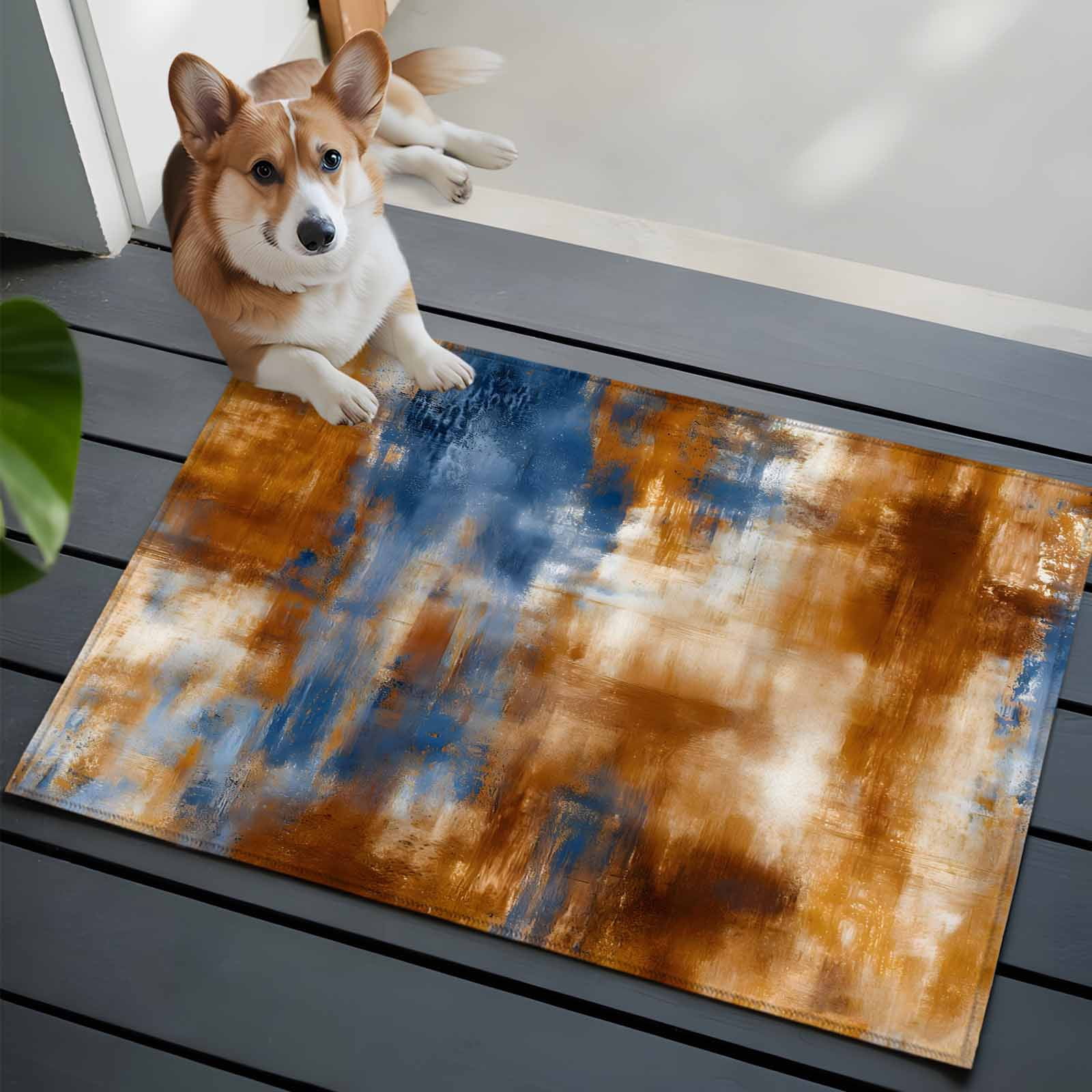 Gradient Brown Blue Washable Entry Rug 2x3 Abstract Vintage Blue Brown ...