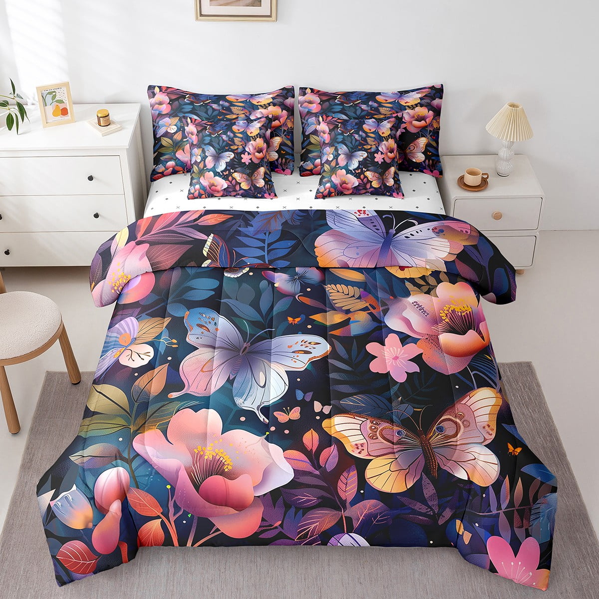Gradient Butterfly Bedding Comforter Sets 7pcs for Girls Colorful ...