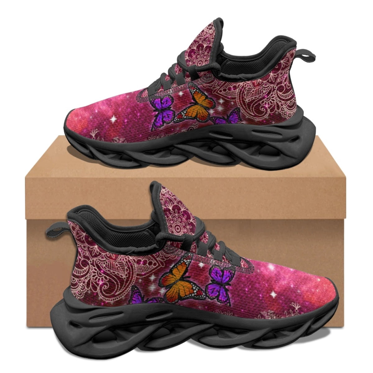 Gradient Butterfly Mandala Pattern Ladies Autumn Winter Round Toe ...