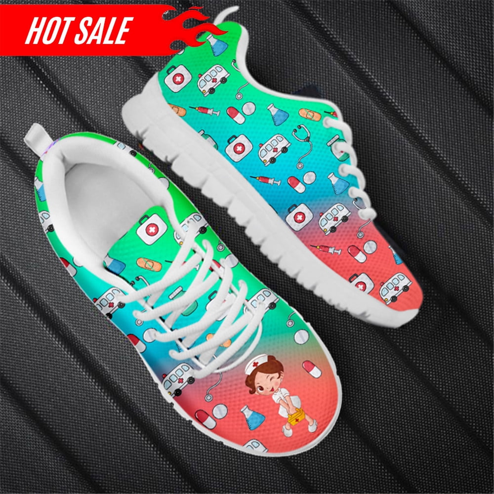 Gradient Cartoon Nurse Doctor Brand Design Mesh Flat Sneakers Spring ...