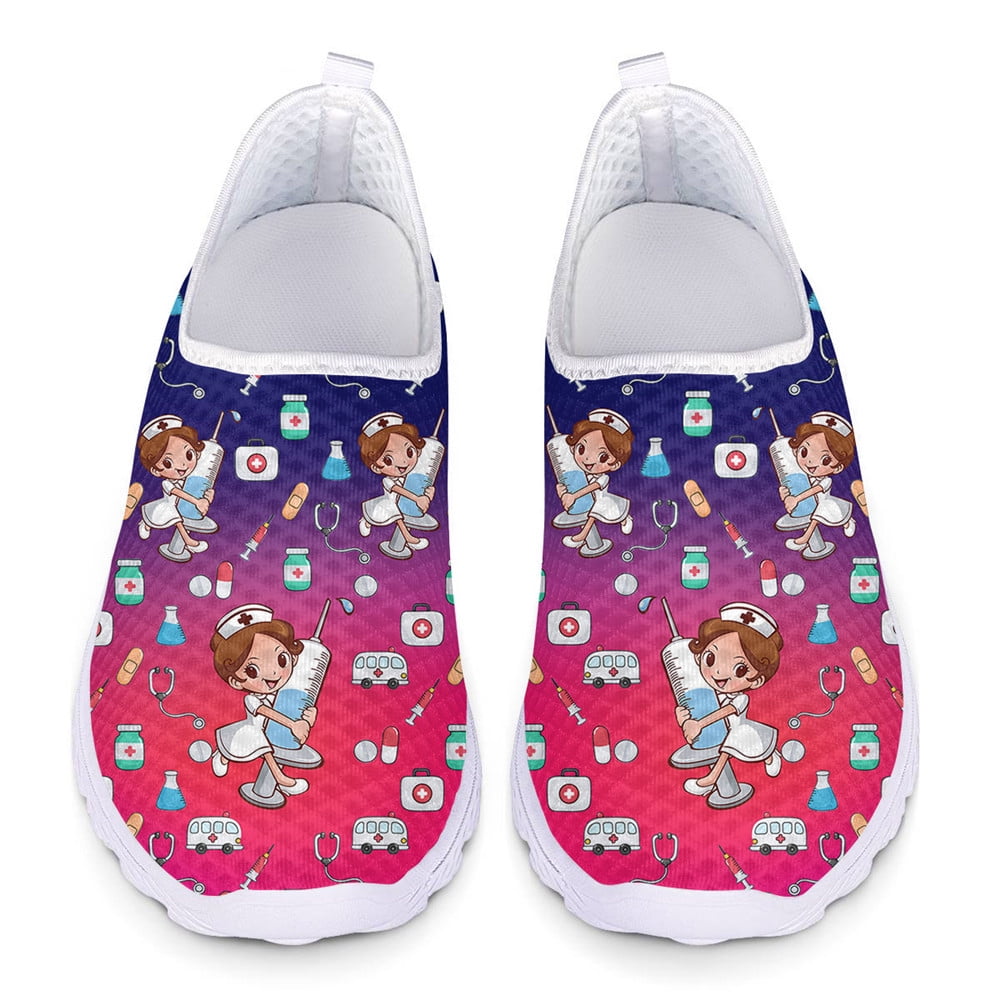 Gradient Cartoon Nurse Premium Sketch Print Loafers Women Casual Shoes ...